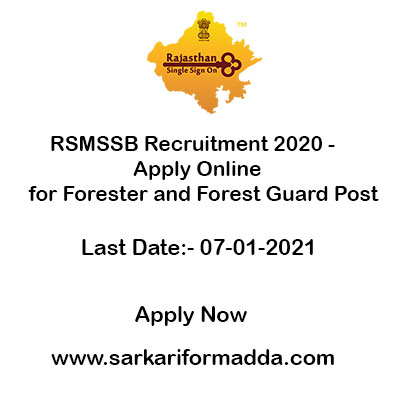 RSMSSB Recruitment 2021 -Apply Online for Forester and Forest Guard Post